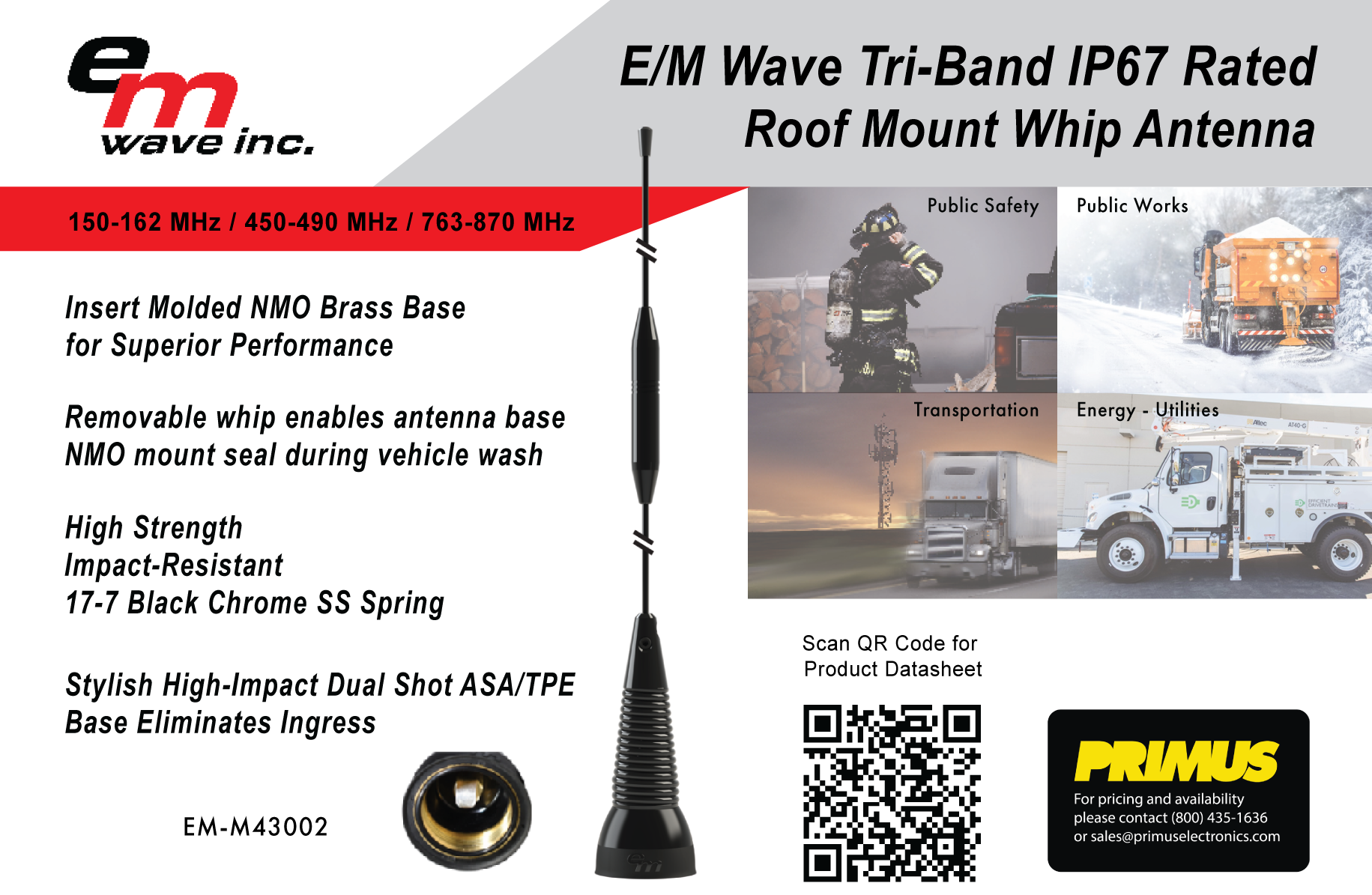 Tri-Band IP67 Rated Roof Mount Whip Antenna